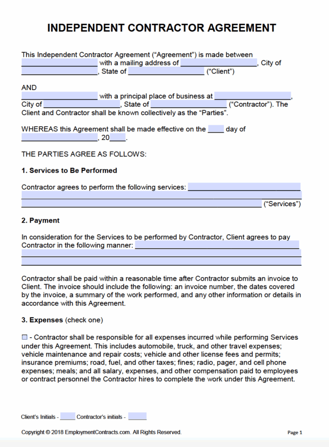 1099 Independent Contractor Agreement Template