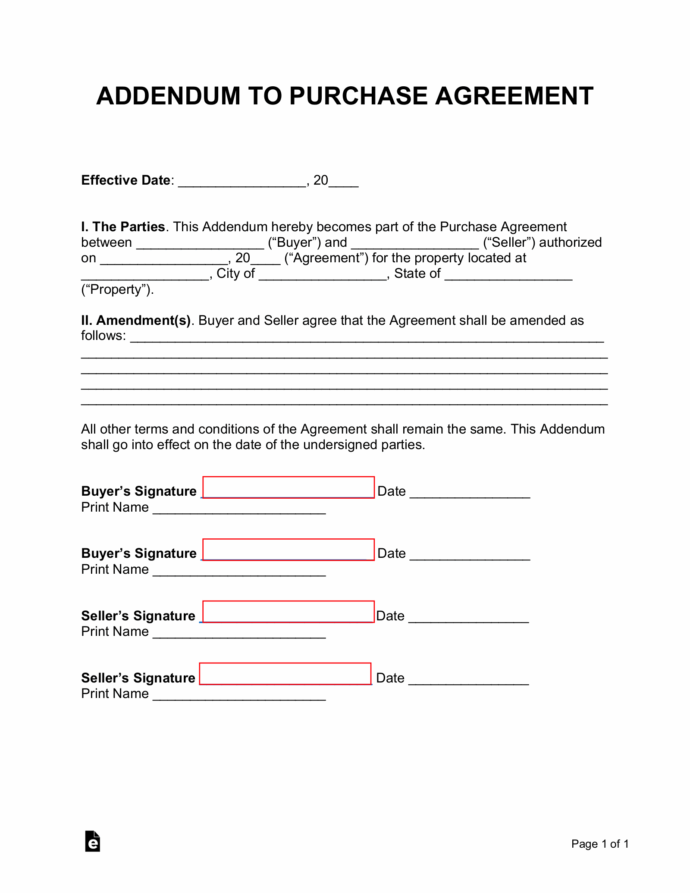 Addendum To Purchase Agreement Template