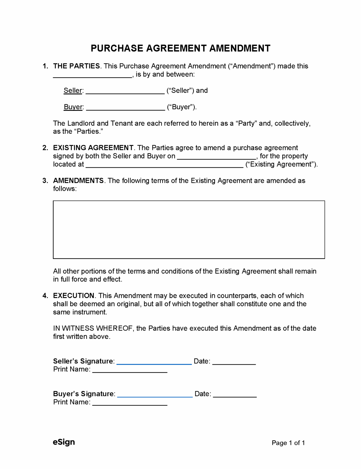 Amendment To An Agreement Template