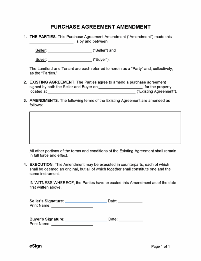 Amendment to Purchase and Sale Agreement Template