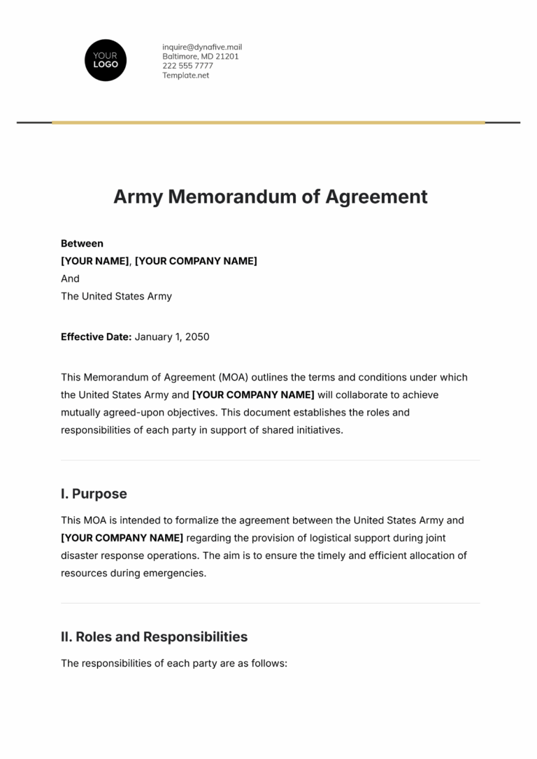 Army Memorandum Of Agreement Template