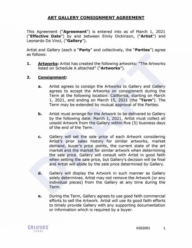 use of artwork agreement template