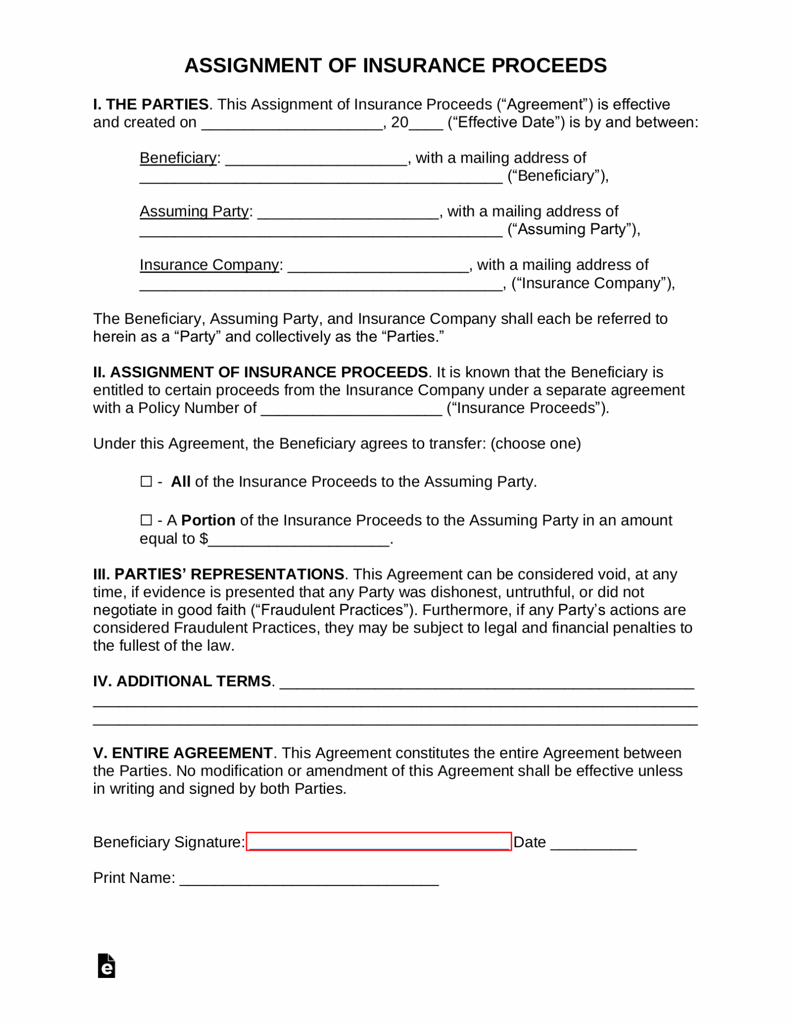 Assignment of Proceeds Agreement Template
