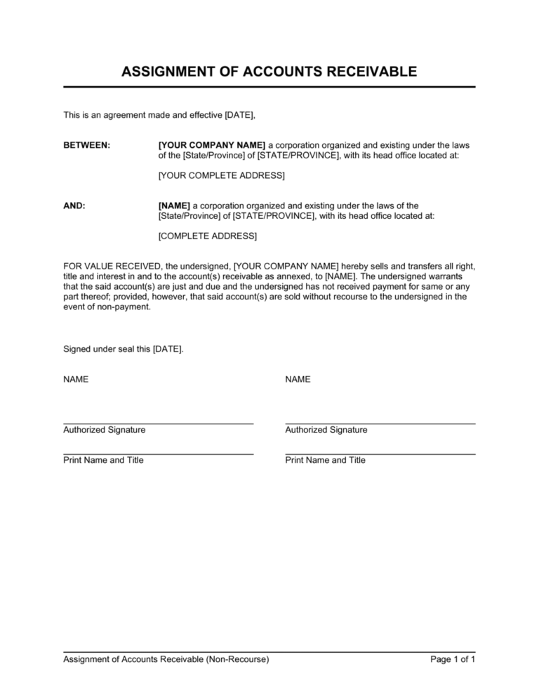 Assignment of Receivables Agreement Template