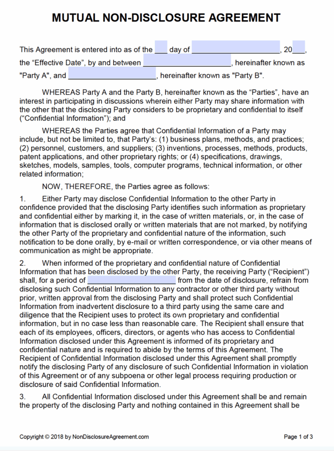 Bilateral Non Disclosure Agreement Template