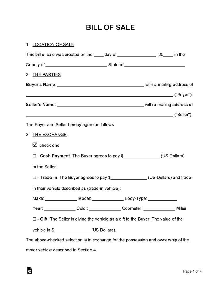 Bill of Sale Agreement Template