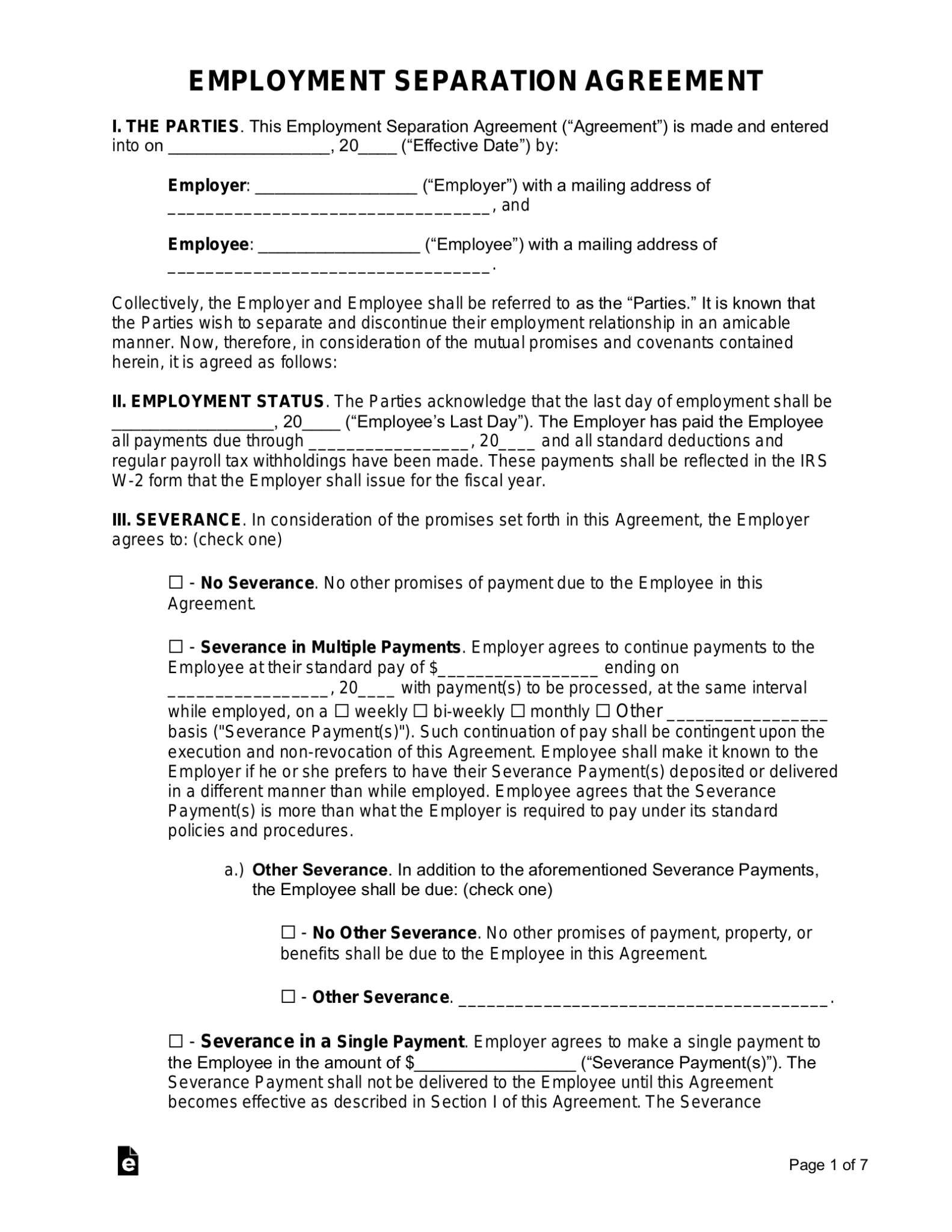 California Employment Separation Agreement Template