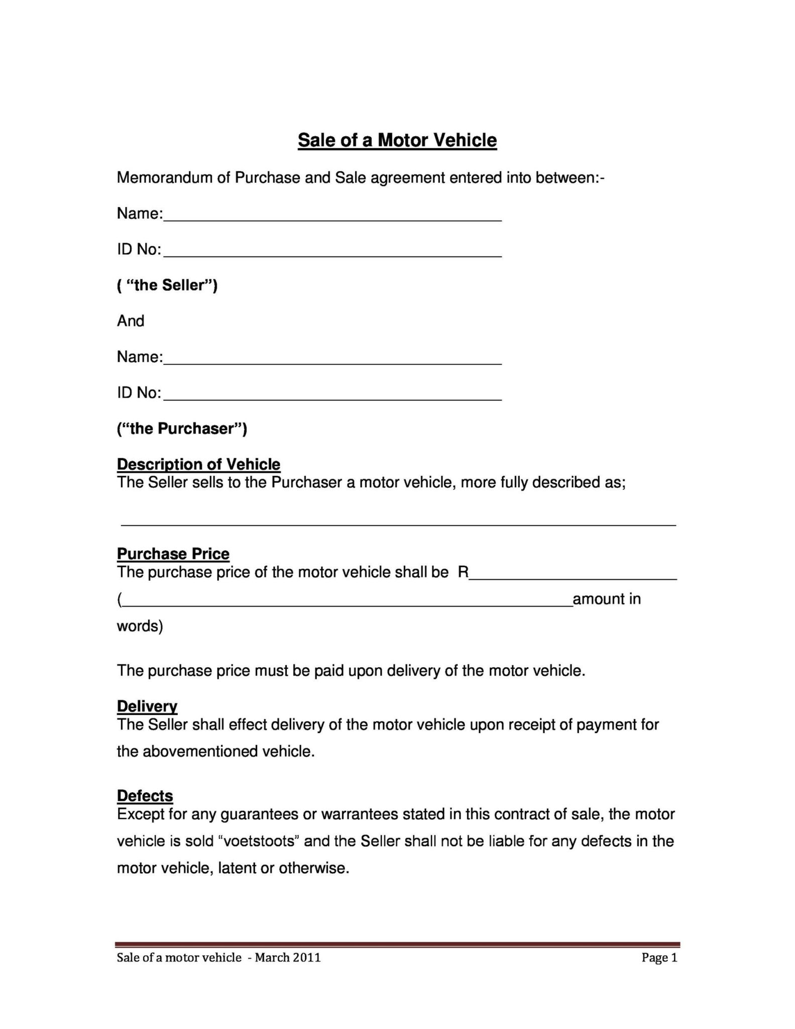 Simple Car Sale Agreement Template