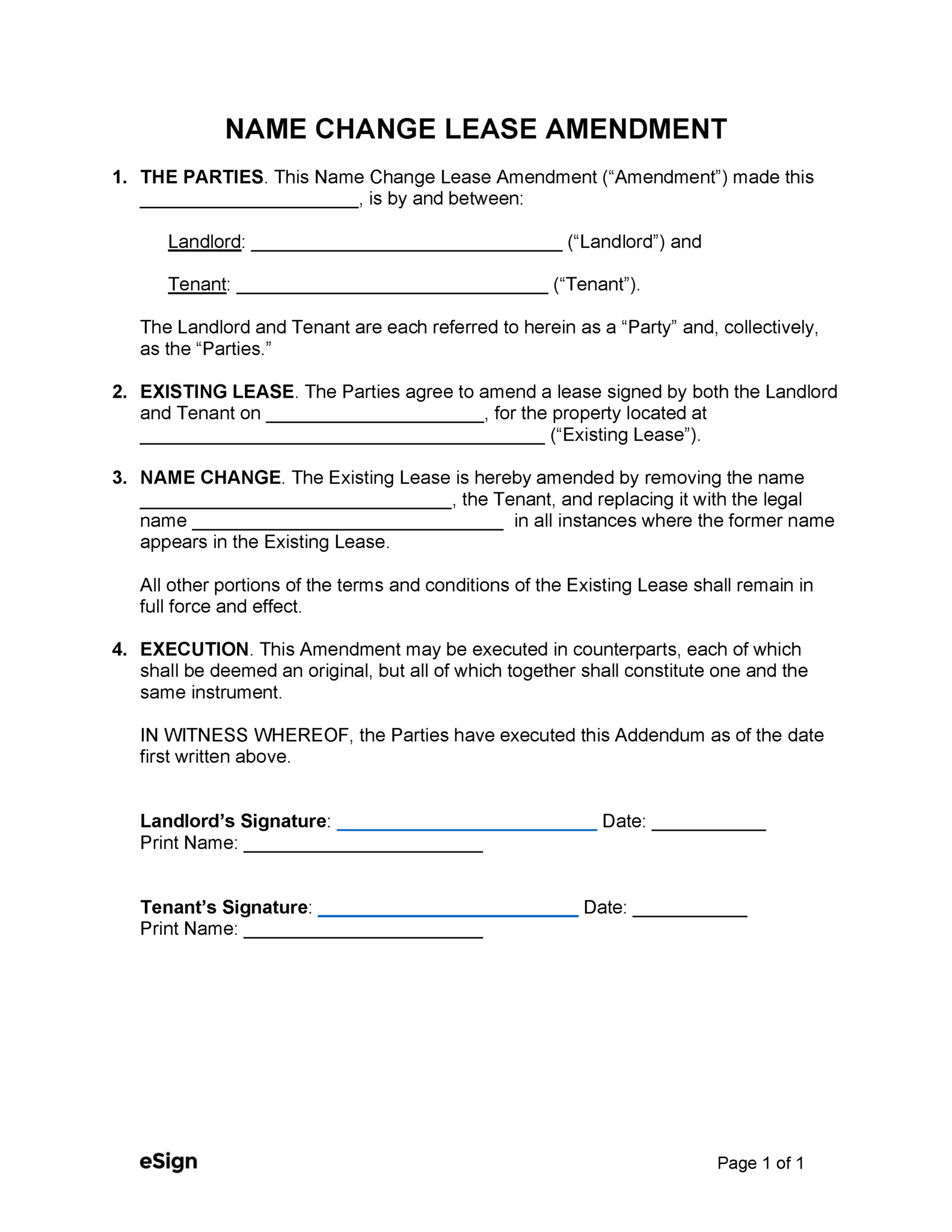 Change Of Name Agreement Template