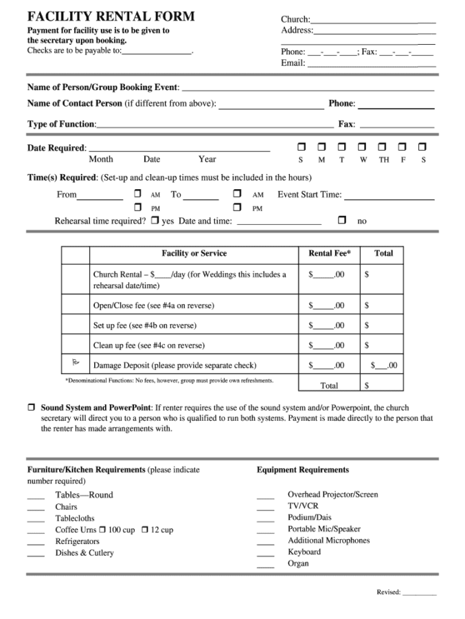 Church Hall Rental Agreement Template