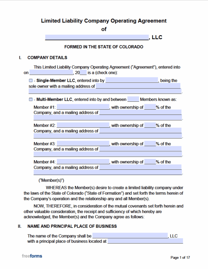 Colorado LLC Operating Agreement Template