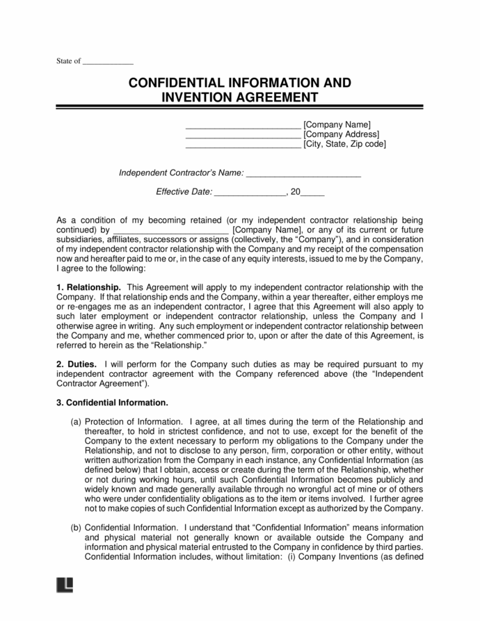 Patent Non Disclosure Agreement Template