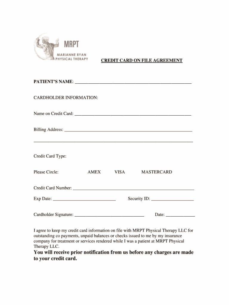Credit Card On File Agreement Template