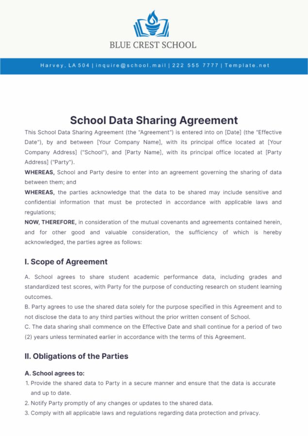Data Sharing Agreement Template Education
