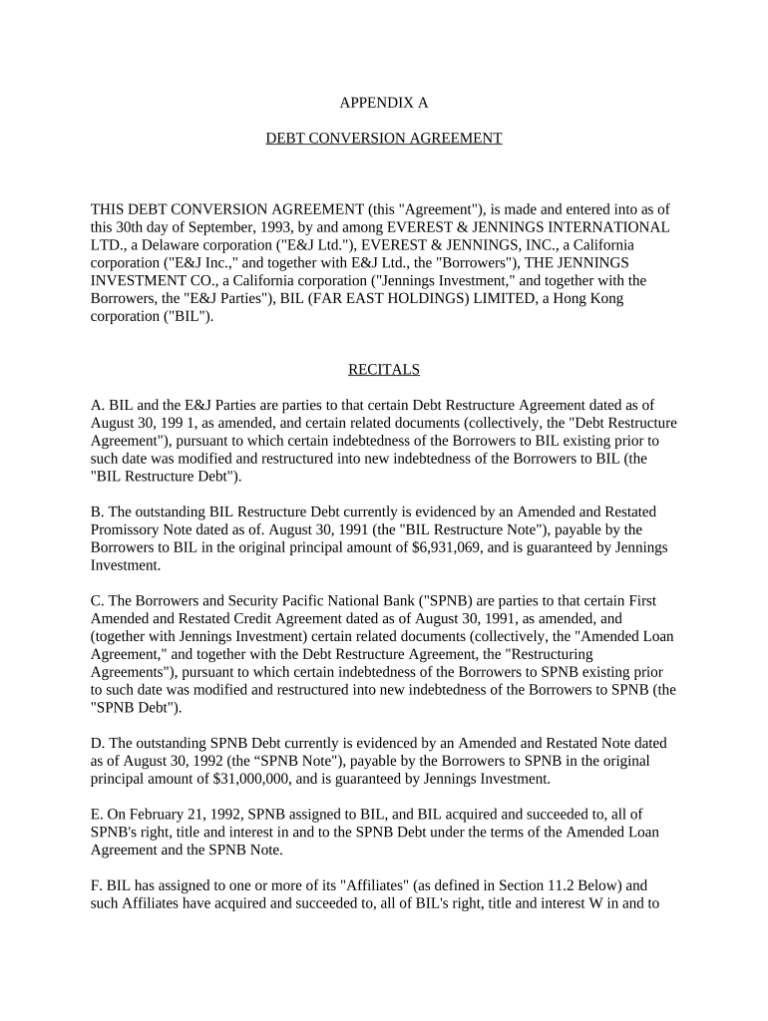 Debt To Equity Conversion Agreement Template