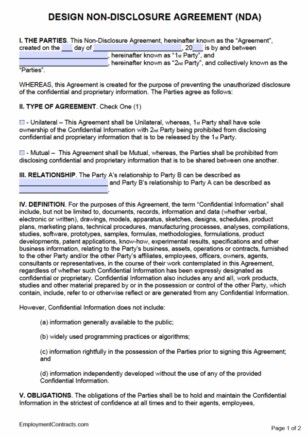 Design Non Disclosure Agreement Template