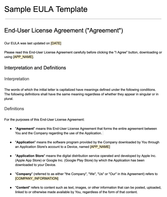 EULA Software License Agreement Template