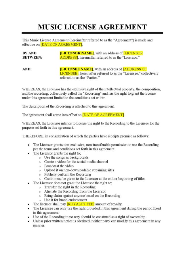Exclusive Music License Agreement Template
