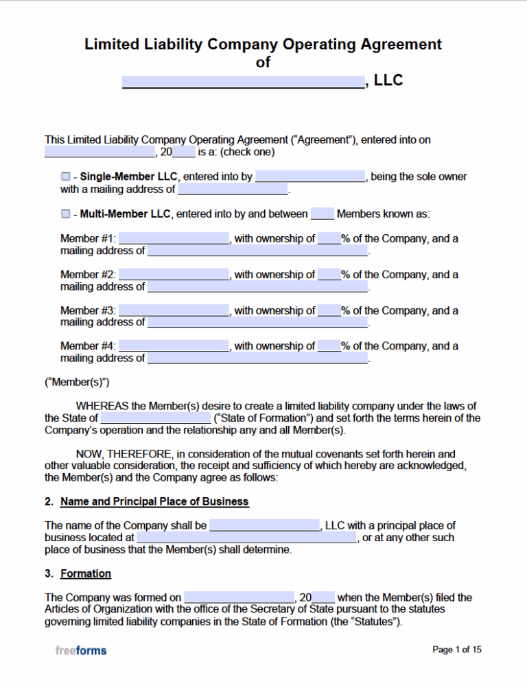 Holding Company Operating Agreement Template