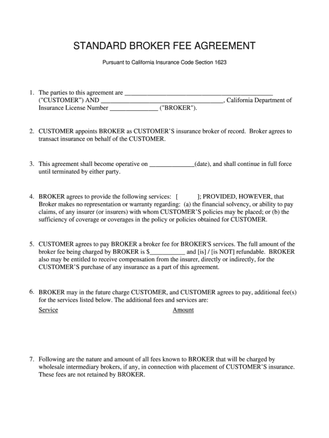 Insurance Broker Fee Agreement Template