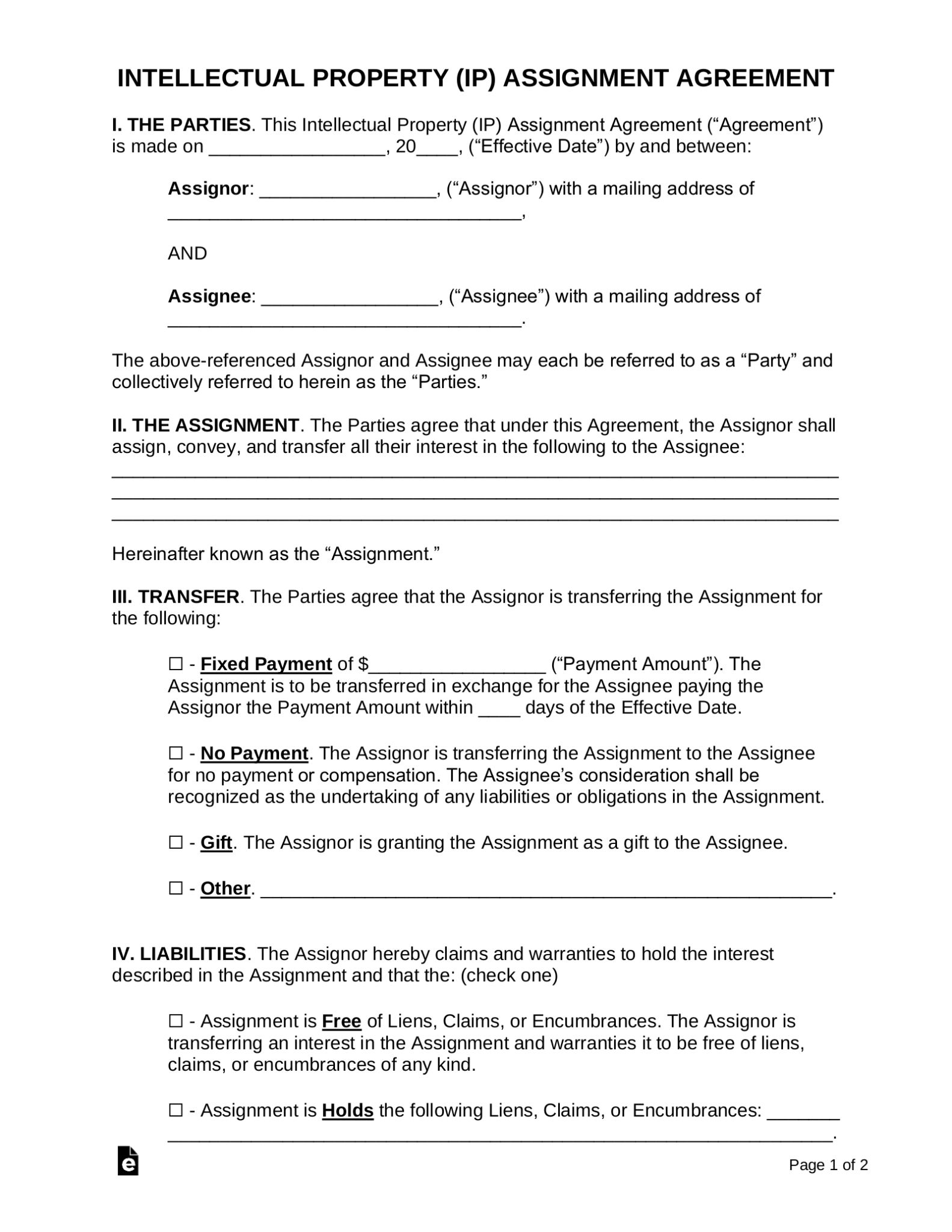 Intellectual Property Assignment Agreement Template