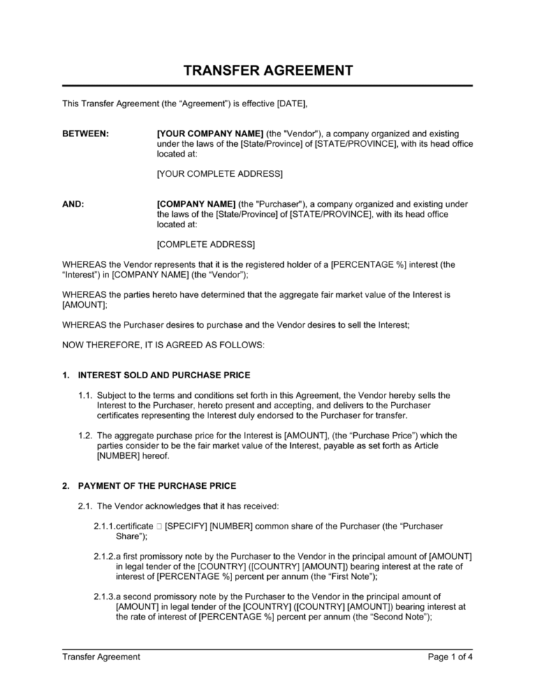 Intra Group Data Transfer Agreement Template