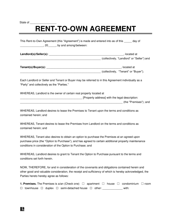 Lease To Own Agreement Template