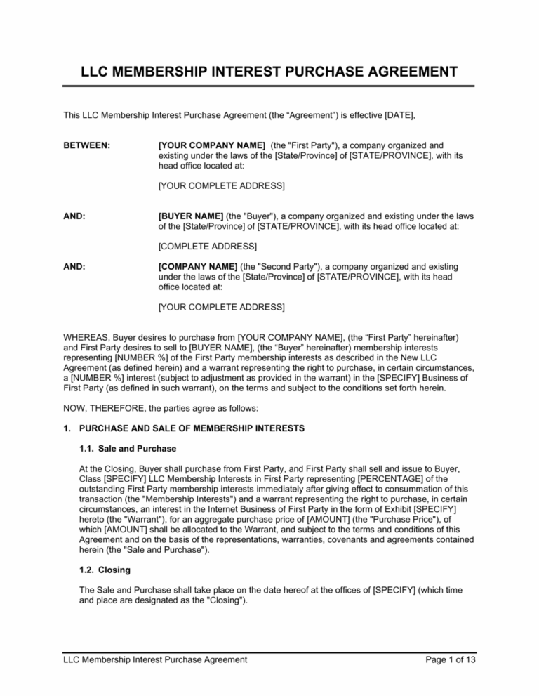 LLC Membership Interest Transfer Agreement Template