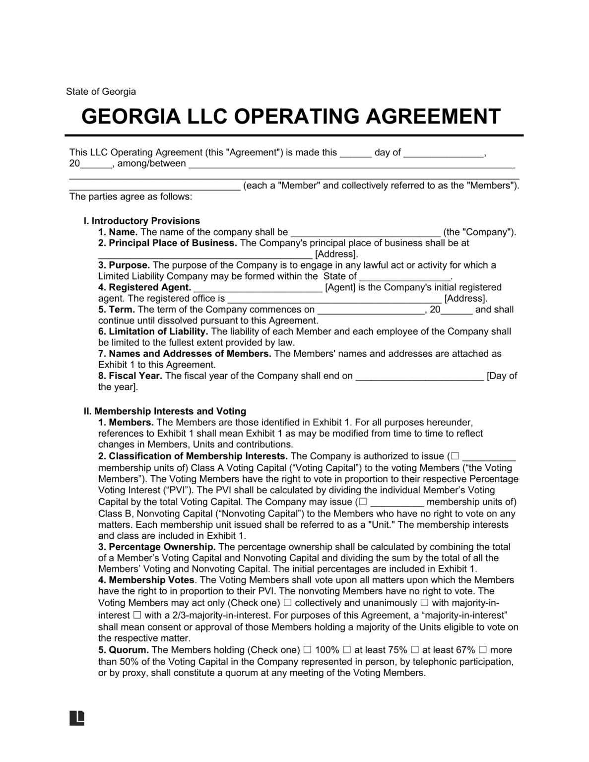 Llc Operating Agreement Template Georgia