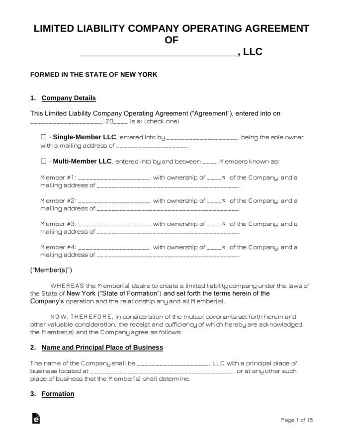 New York State LLC Operating Agreement Template