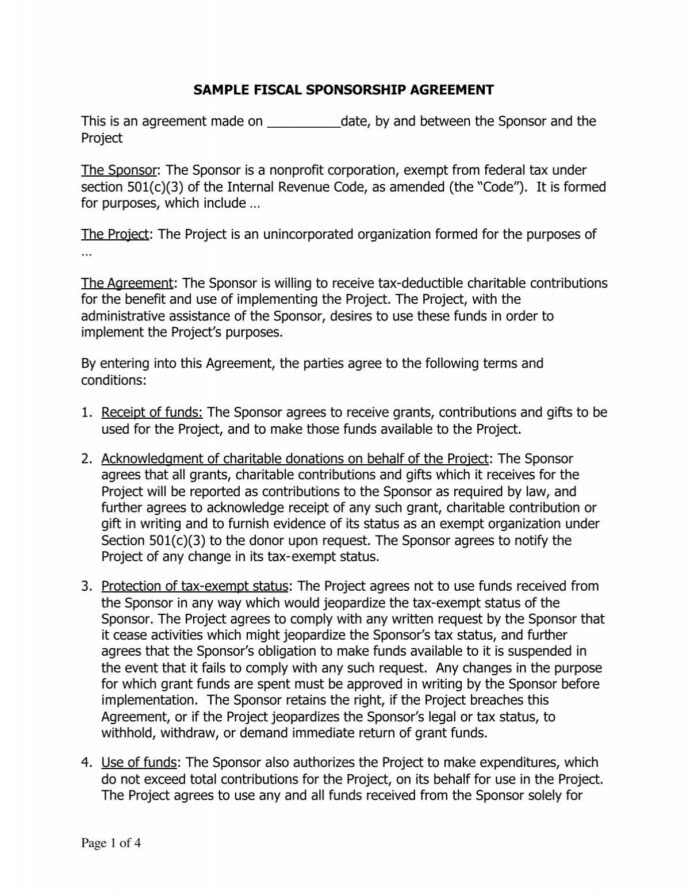 Nonprofit Fiscal Sponsor Agreement Template