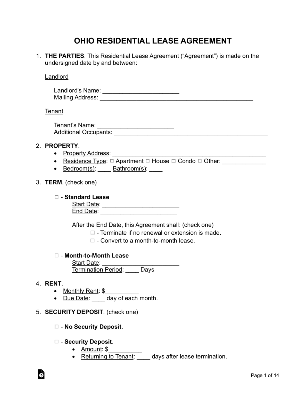 Ohio Residential Lease Agreement Template