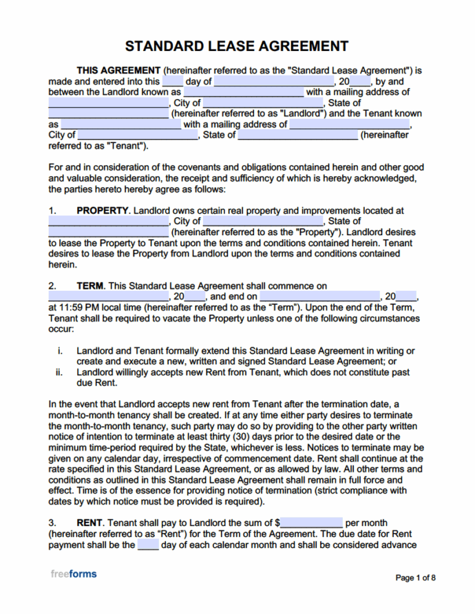 Prorated Rent Lease Agreement Template