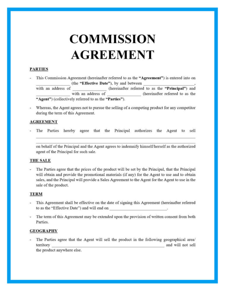Real Estate Agent Commission Agreement Template