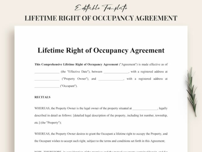 Right Of Occupancy Agreement Template