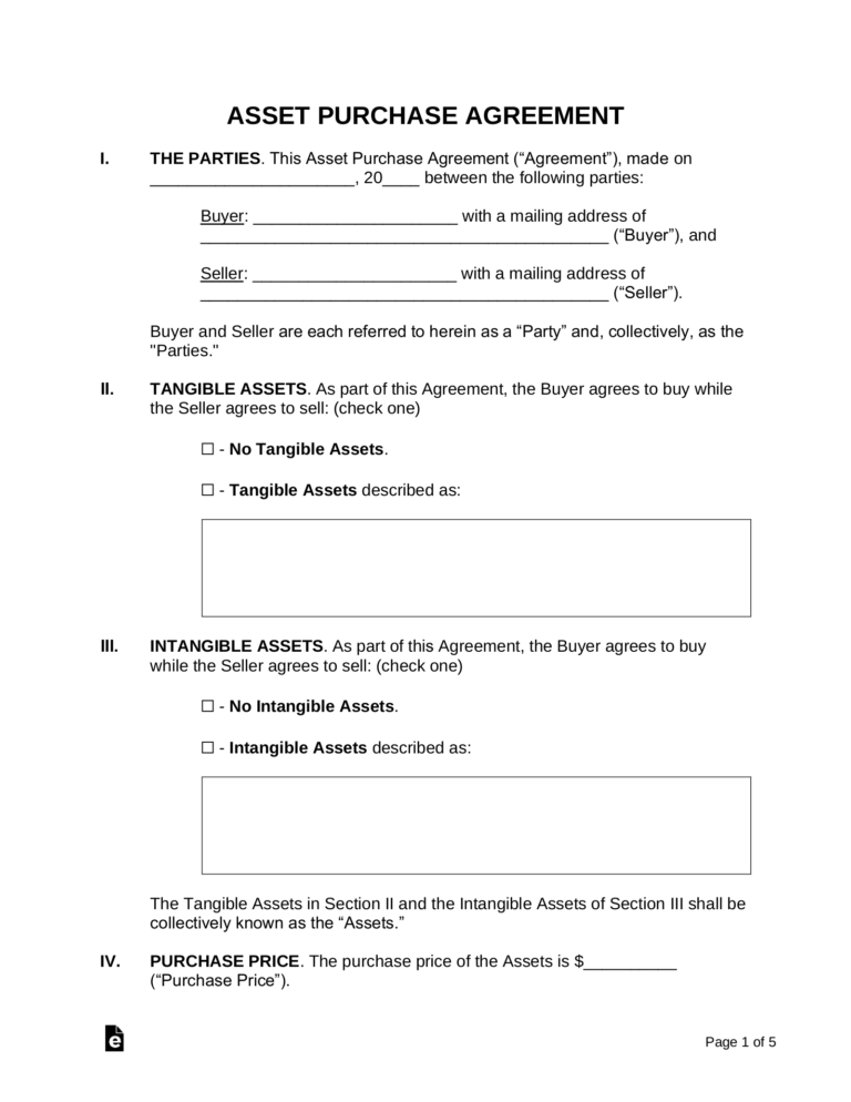 Simple Asset Sale Agreement Template