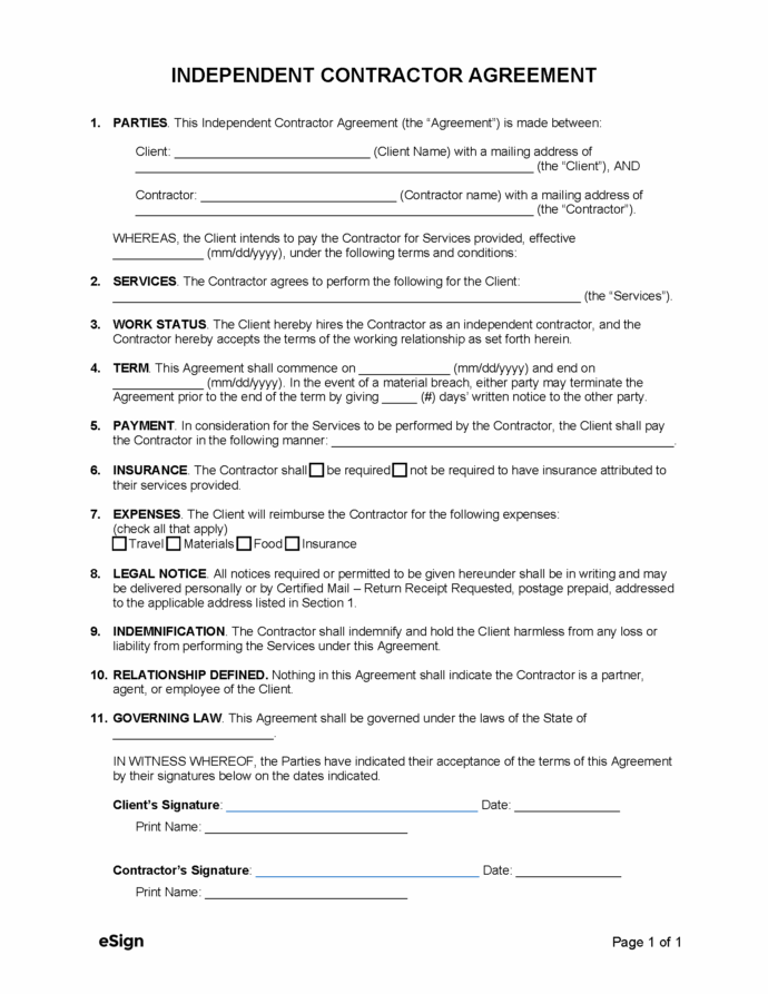 Simple Independent Contractor Agreement Template