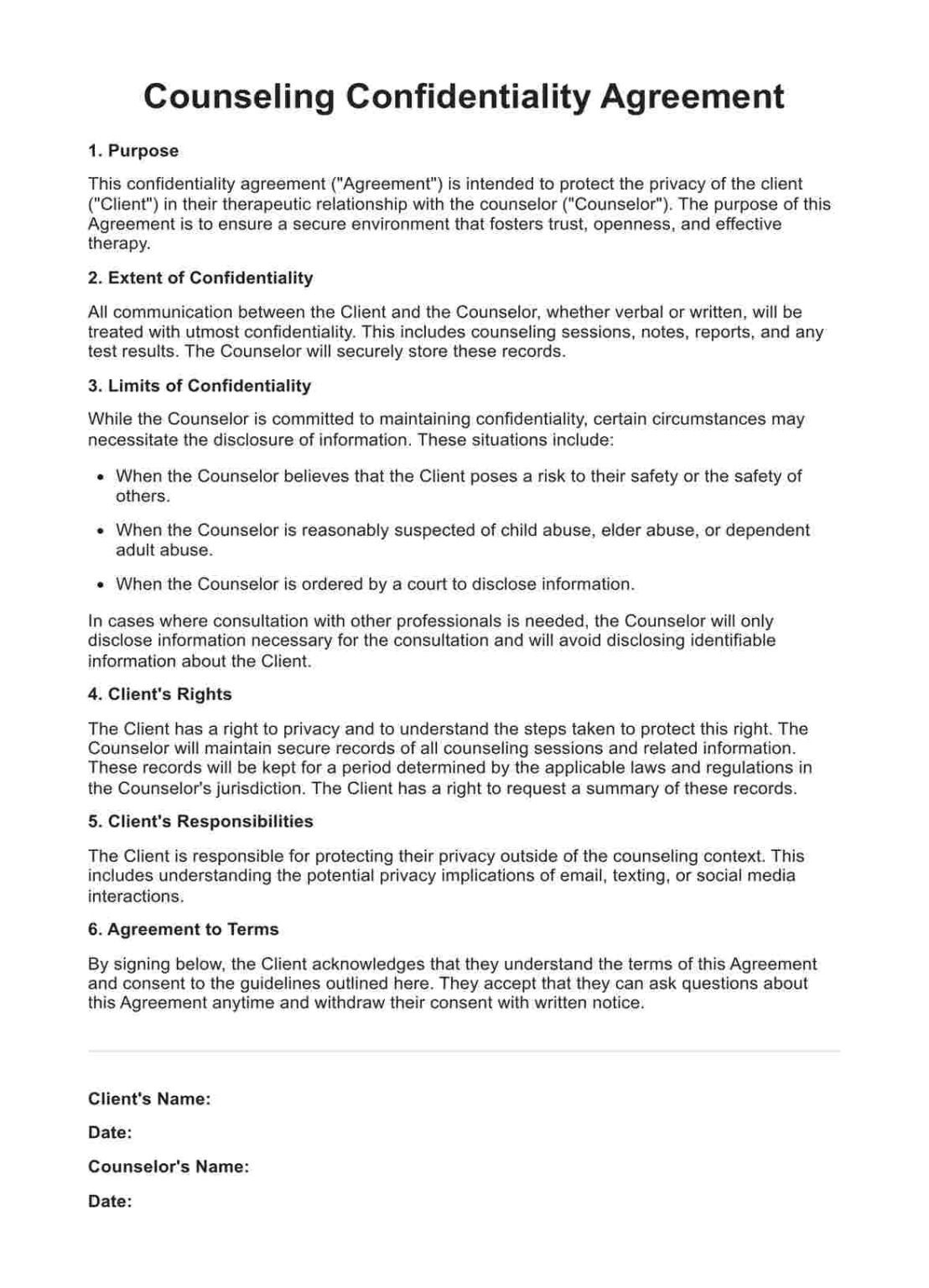 Social Work Confidentiality Agreement Template