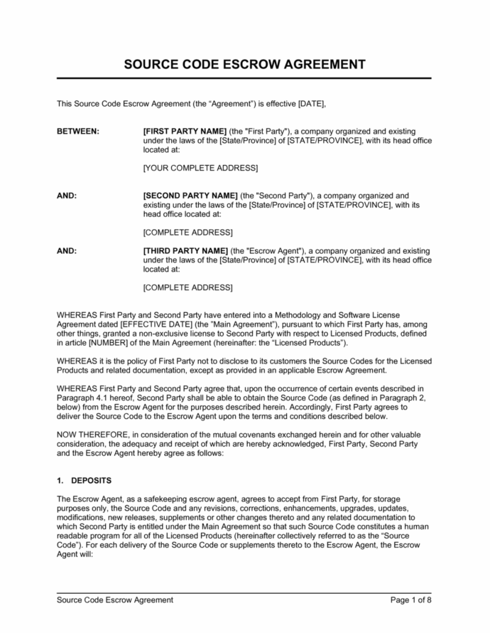 Source Code Escrow Agreement Template