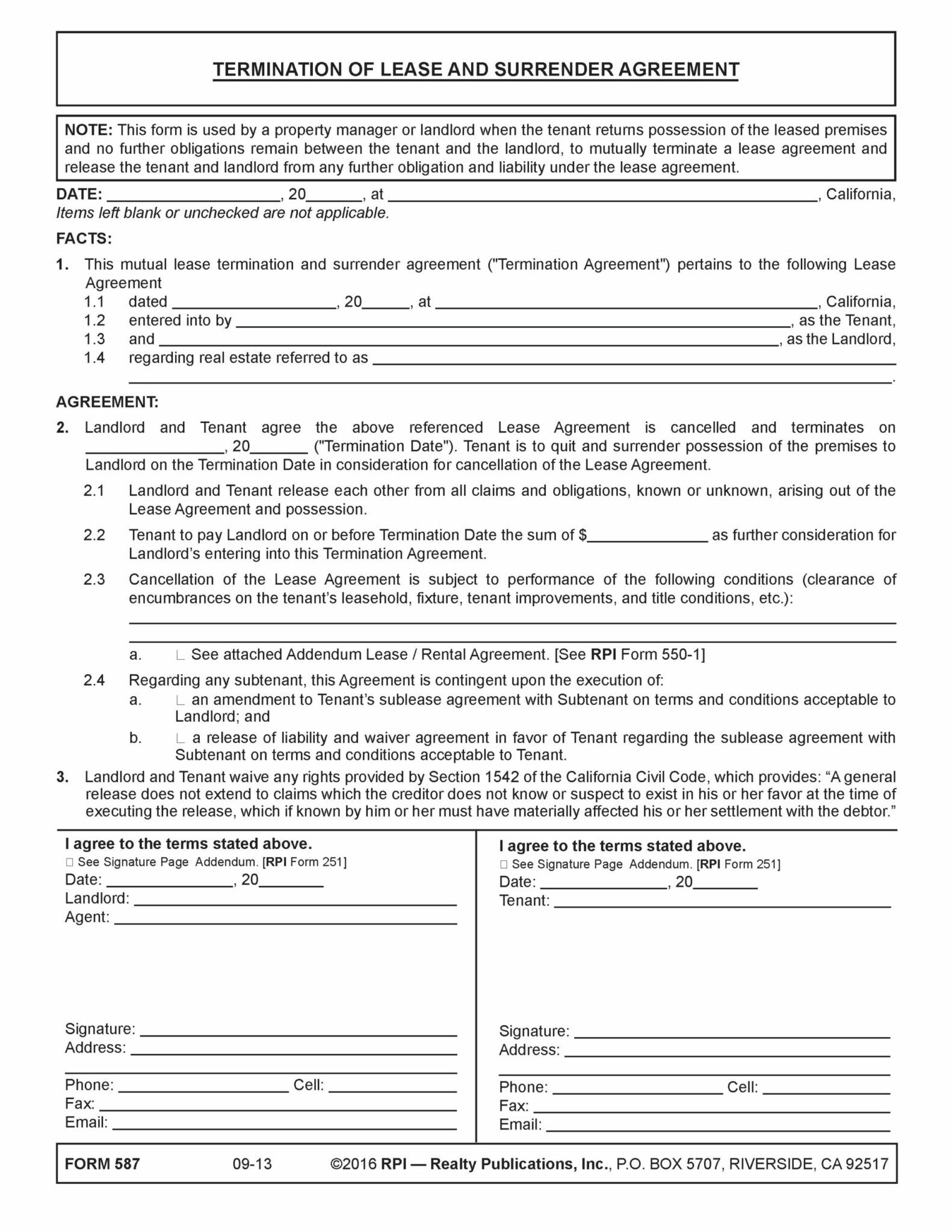 Surrender of Lease Agreement Template