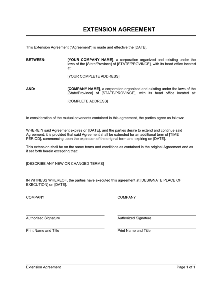 Temporary Extension of Stay Agreement Template