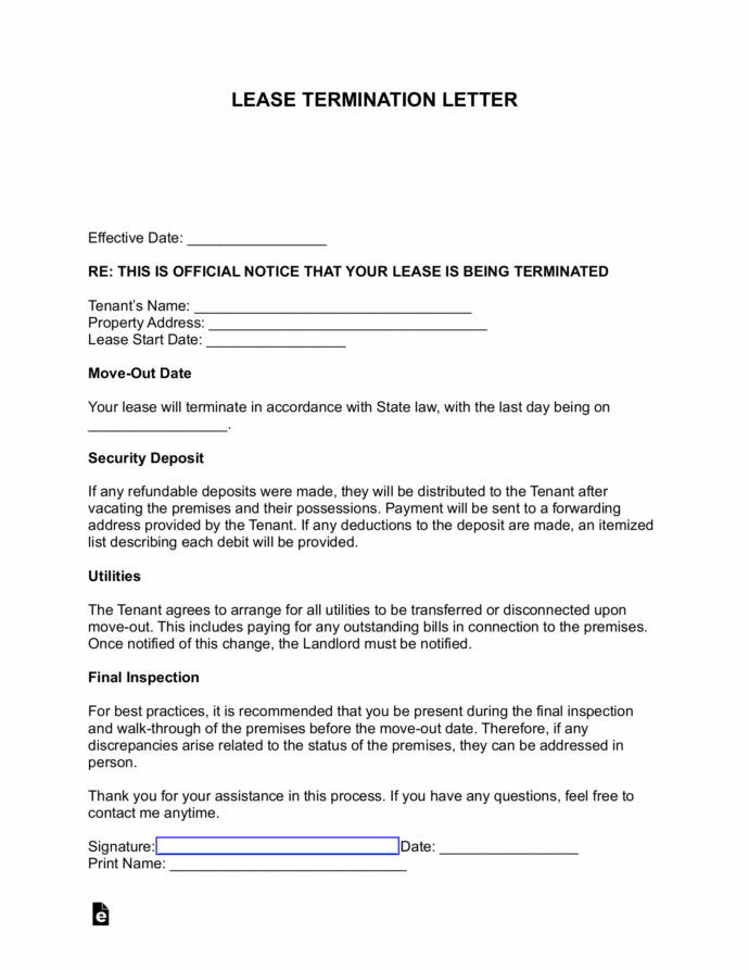 Tenant Termination Of Lease Agreement Template