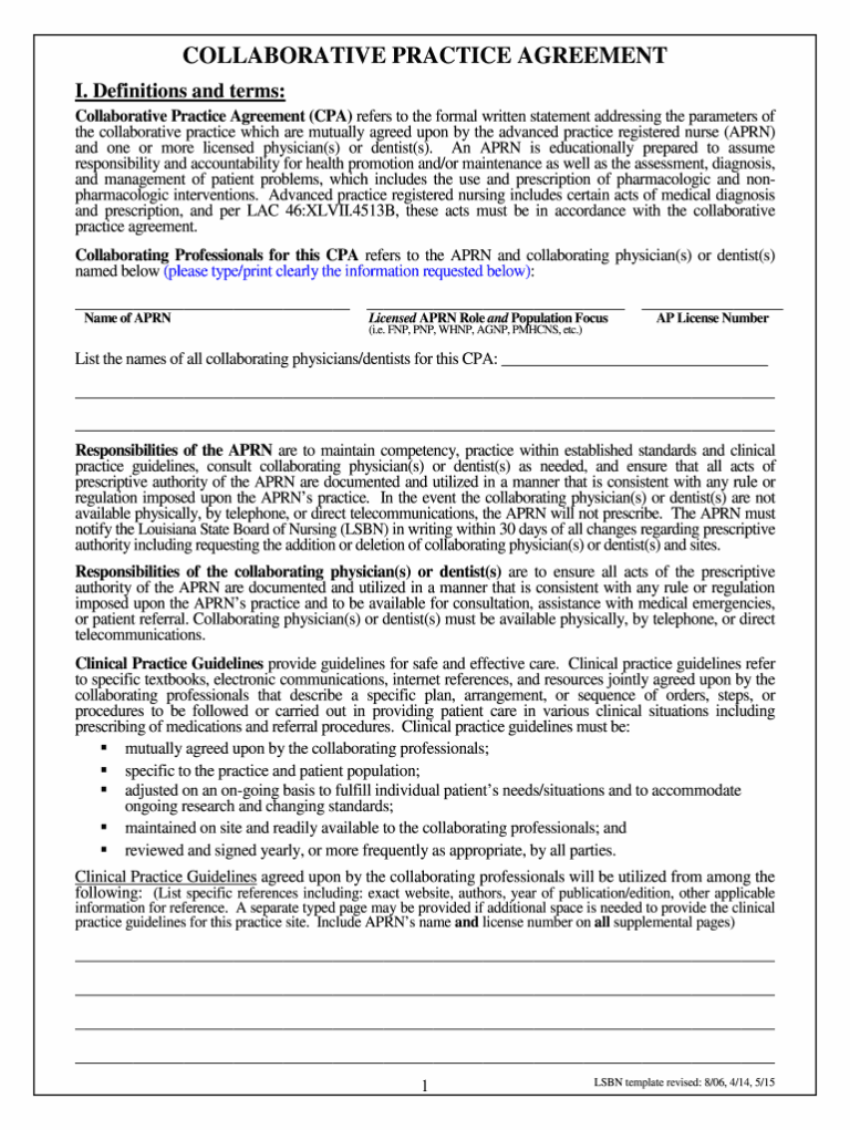 Texas Nurse Practitioner Collaborative Agreement Template