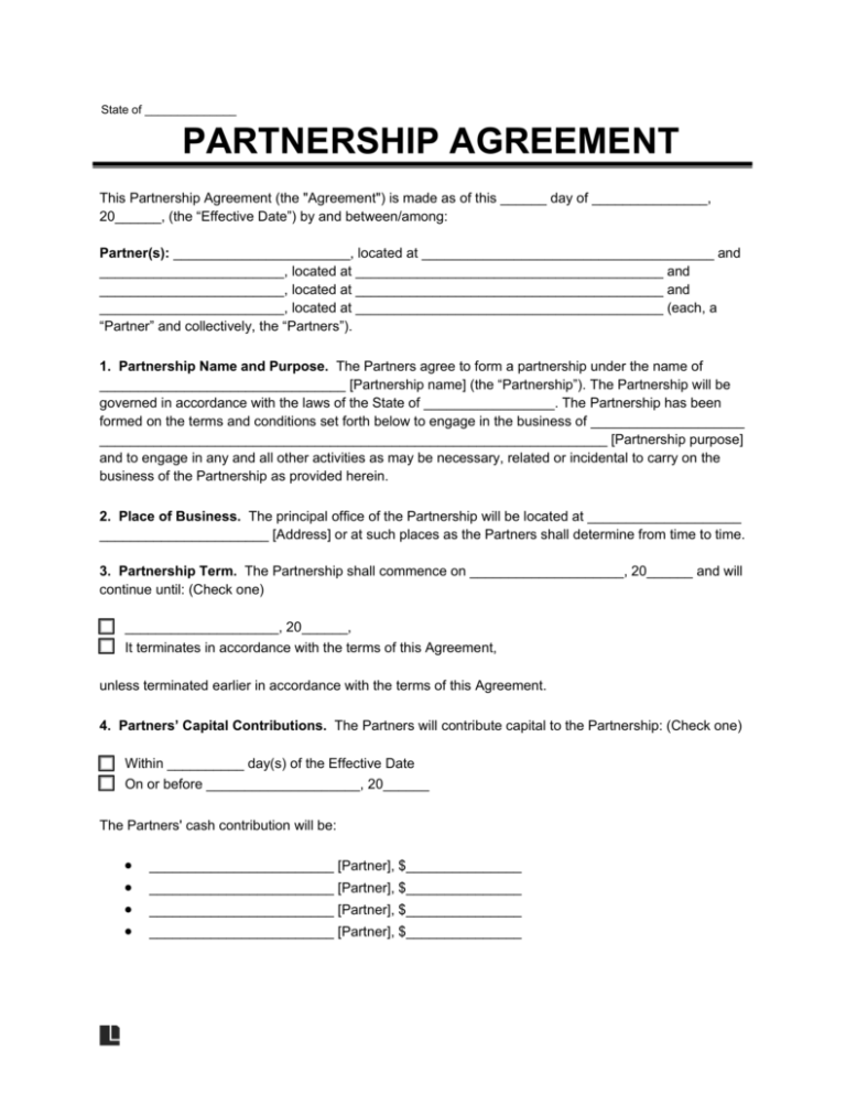 Three Way Partnership Agreement Template
