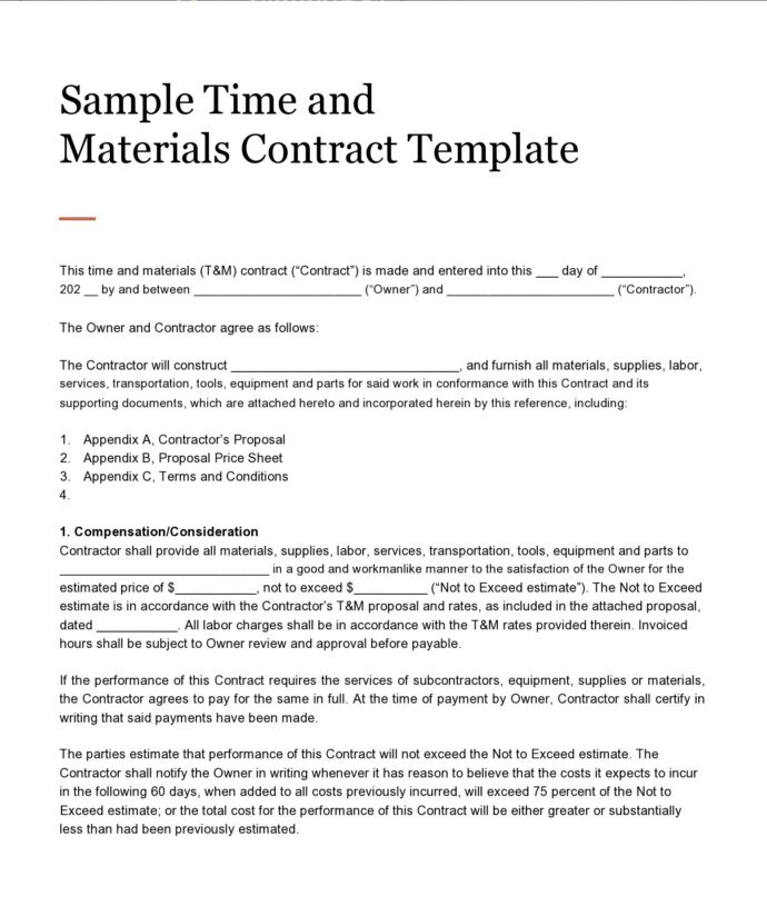 Time And Materials Agreement Template