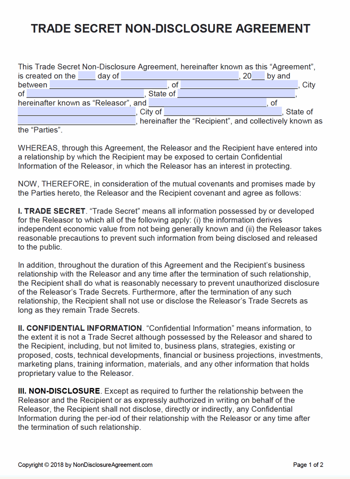Simple Employee Non Disclosure Agreement Template