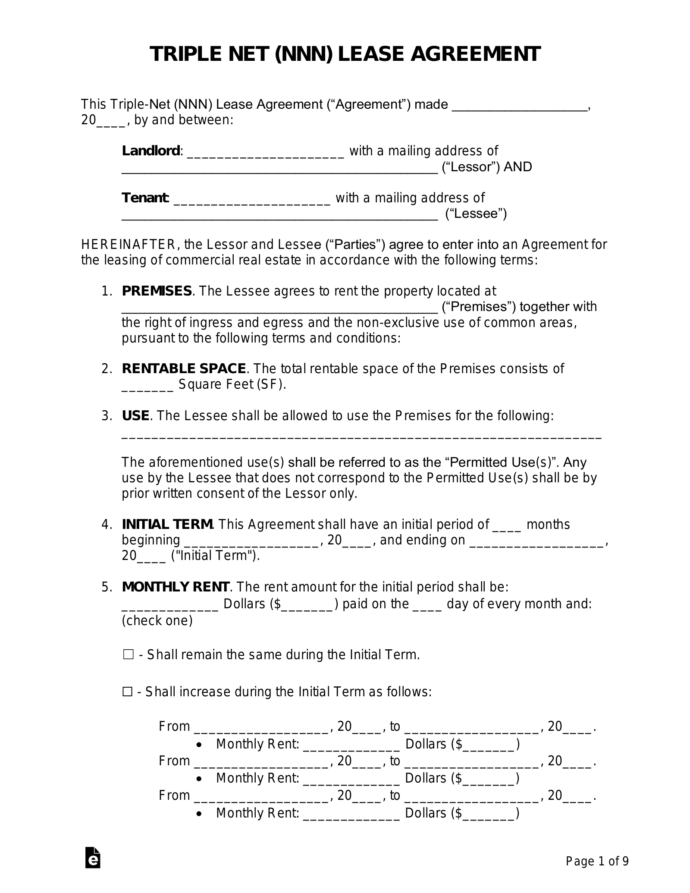 Triple Net Lease Agreement Template