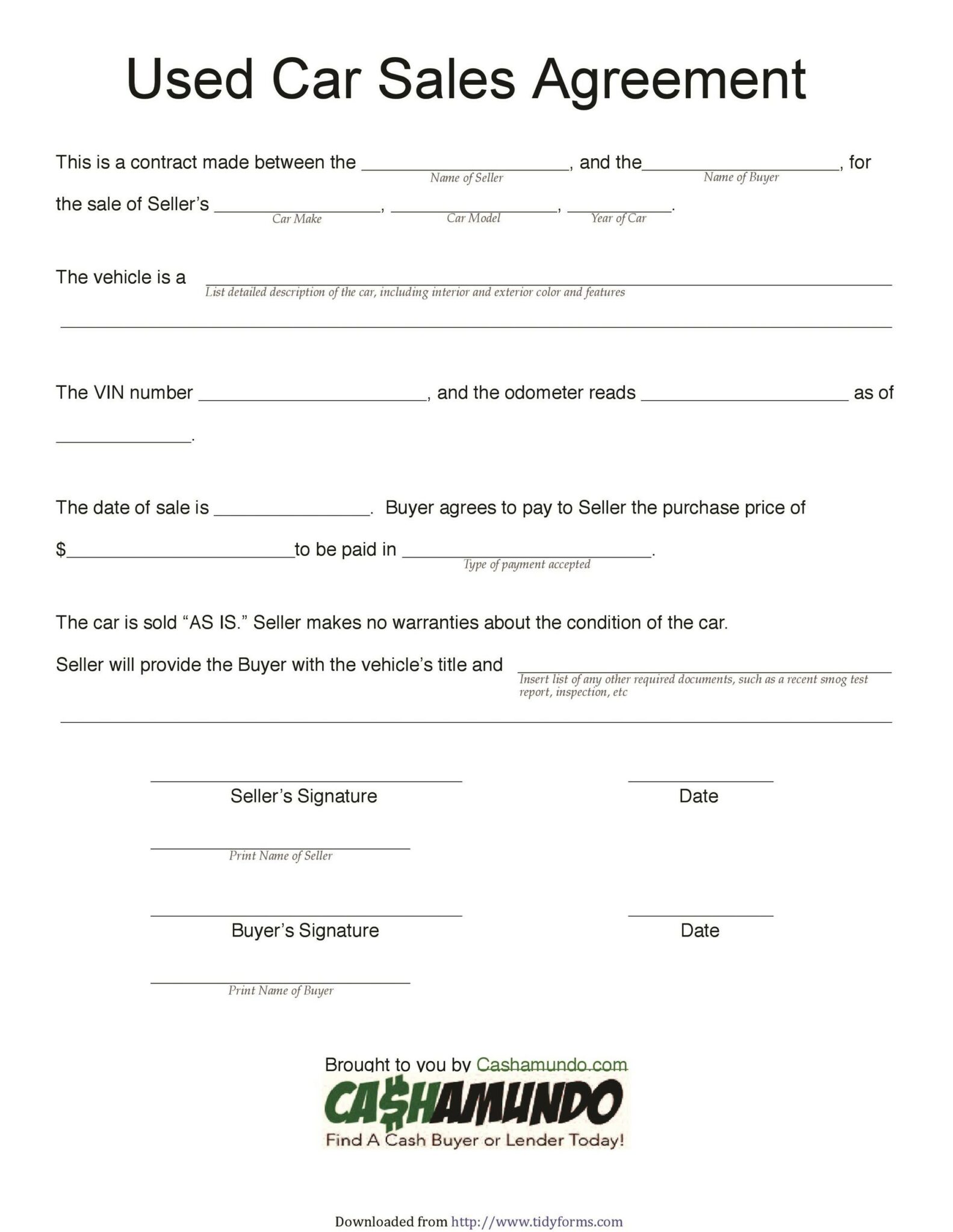 Used Vehicle Sales Agreement Template