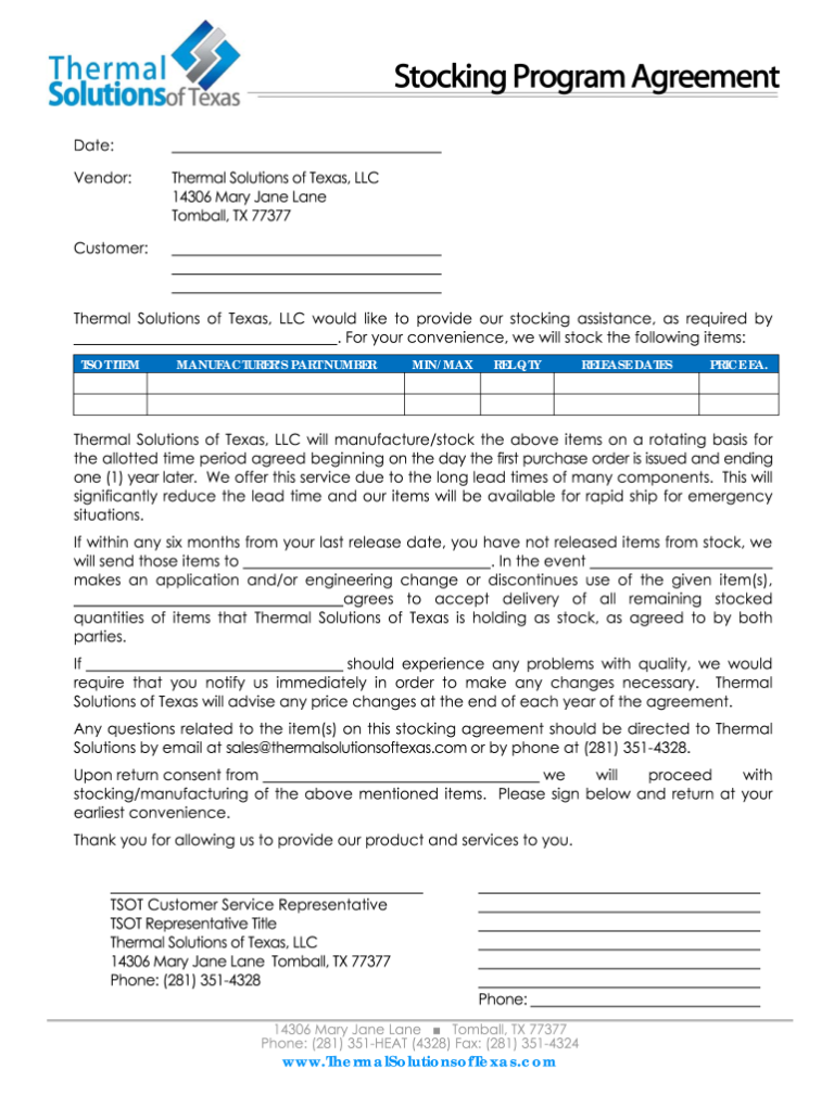 Vendor Managed Inventory Agreement Template